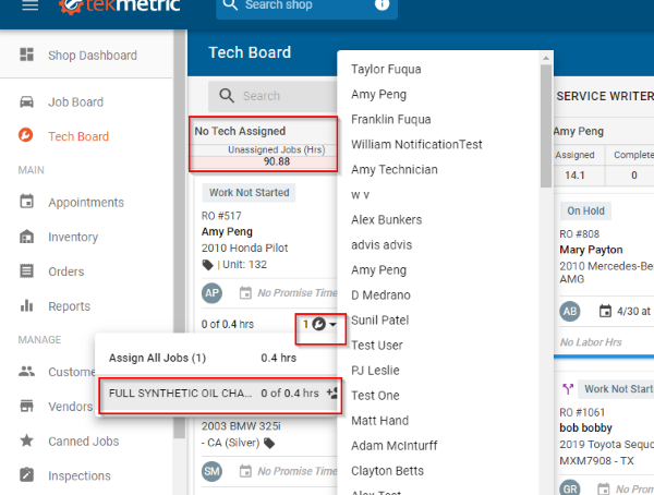 Tech Board Navigation – Tekmetric