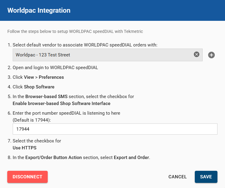 Worldpac SpeedDial 1.0 Set up – Tekmetric